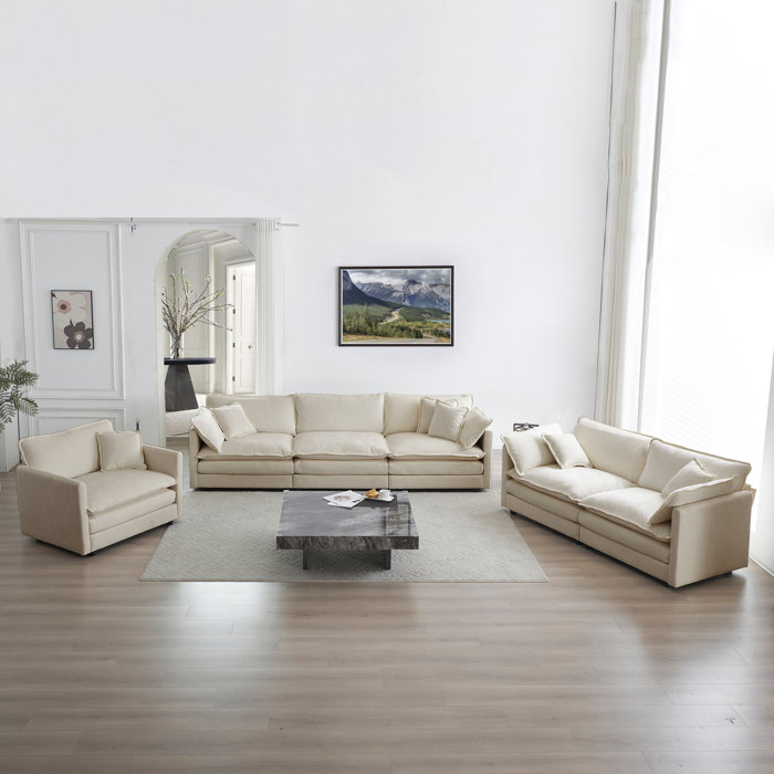 Latitude Run® Modern Sofa Couch, 3 Piece Set Extra Deep Seat Sectional Sofa For Living Room ...